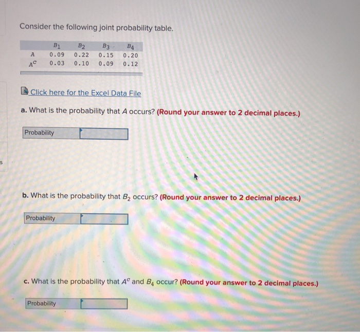 Solved Consider the following joint probability table. A AC | Chegg.com