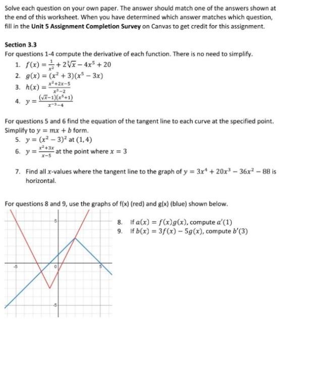 Solved Solve each question on your own paper. The answer | Chegg.com