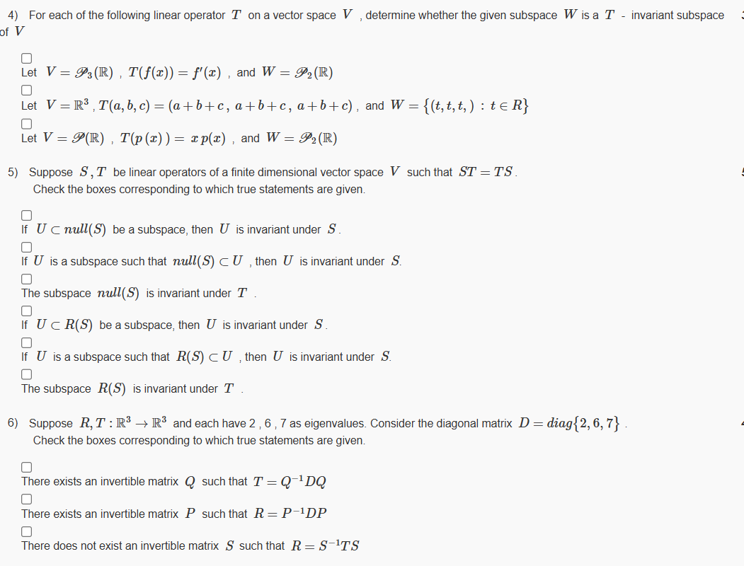 Solved For each of ﻿the following linear operator T on ﻿a | Chegg.com
