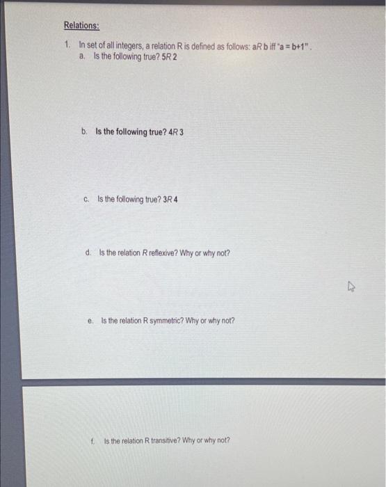 Solved 1. In set of all integers, a relation R is defined as | Chegg.com