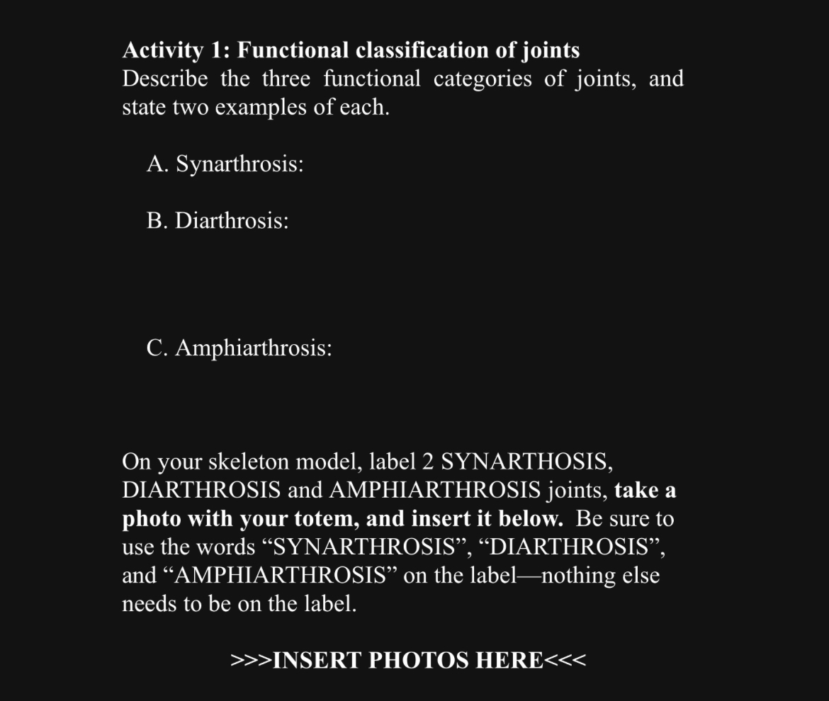 Solved Activity 1: Functional classification of joints | Chegg.com