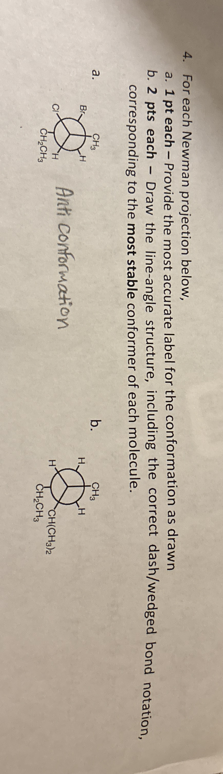 Solved For each Newman projection below,a. 1 ﻿pt each - | Chegg.com