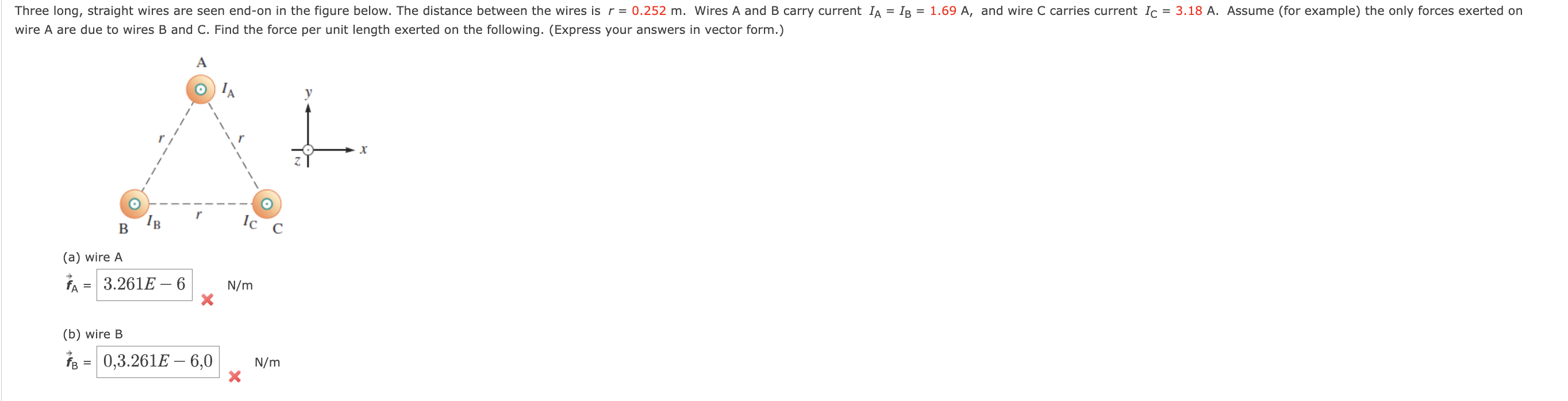 Solved wire A are due to wires B ﻿and C. ﻿Find the force per | Chegg.com