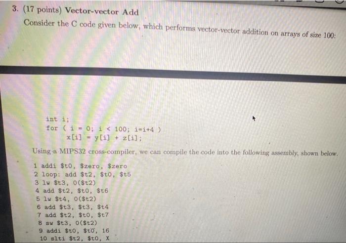 Solved 3. (17 points) Vector-vector Add Consider the C code | Chegg.com