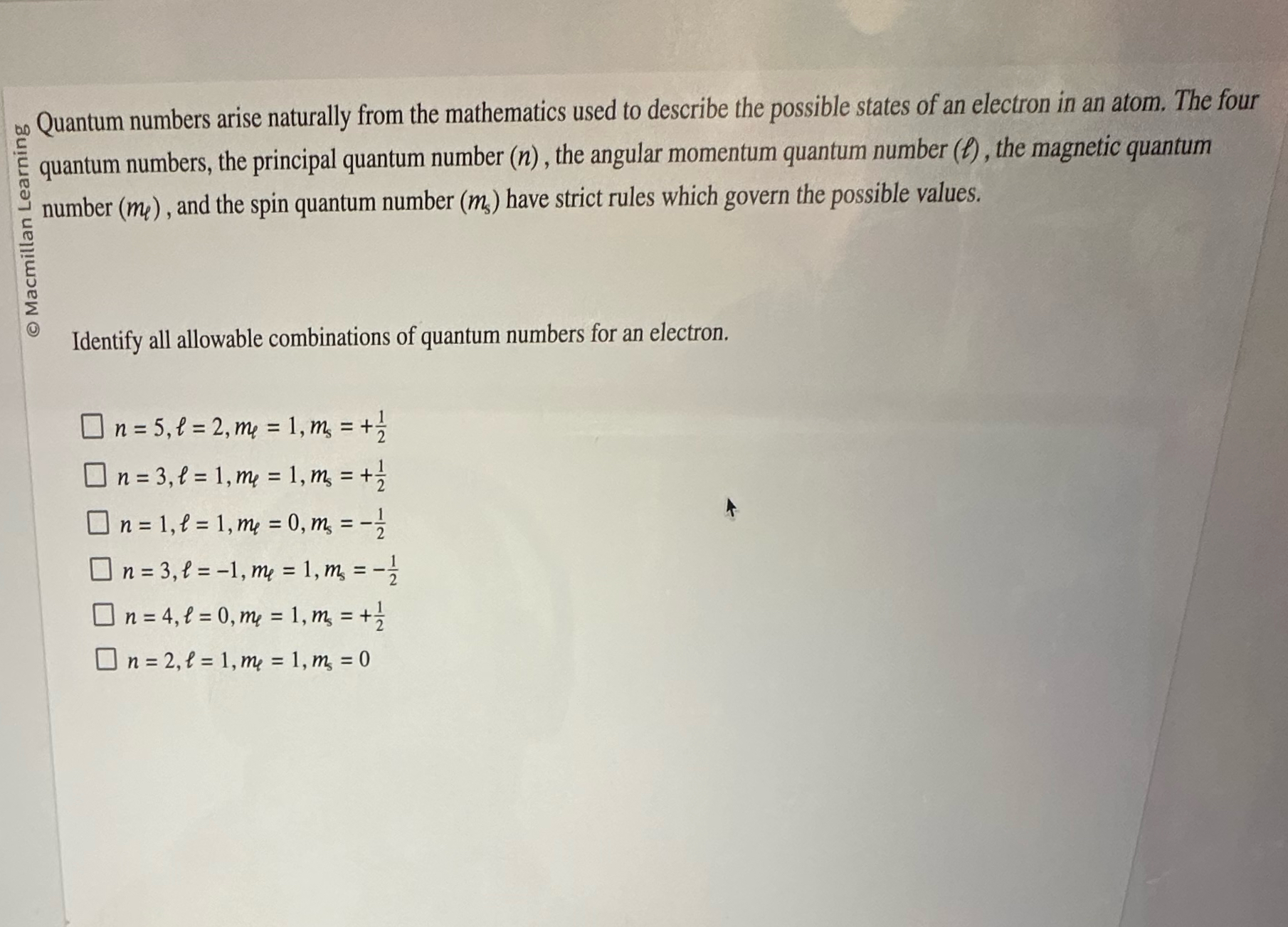 Solved Quantum numbers arise naturally from the mathematics | Chegg.com