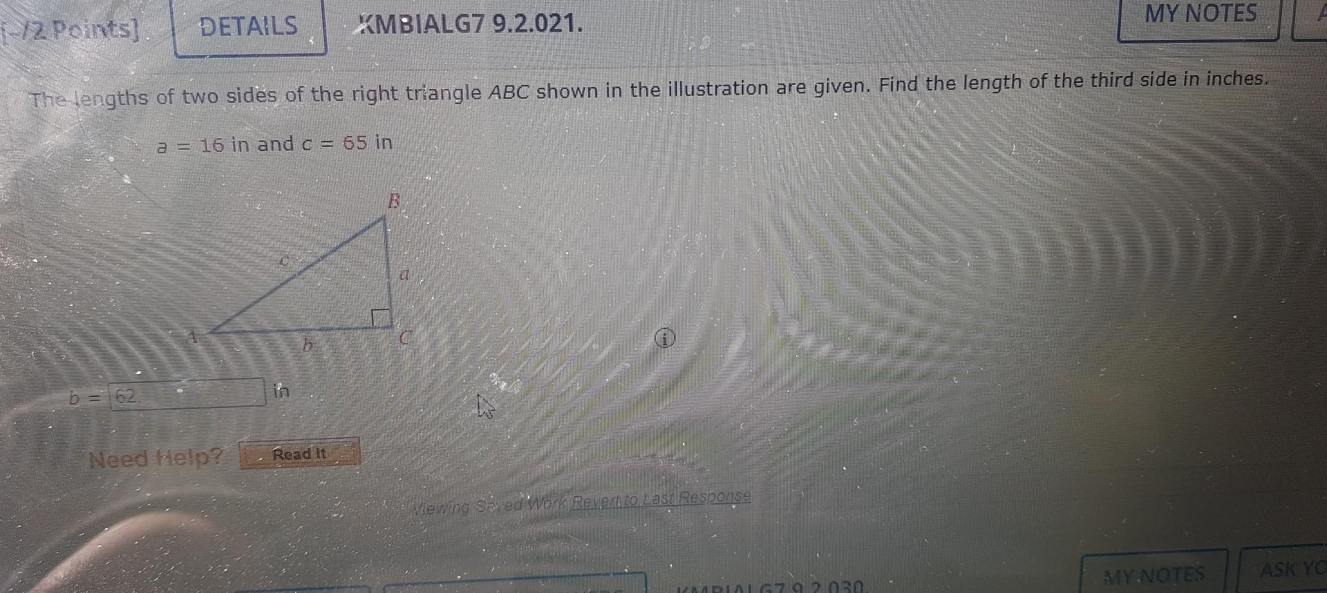 Solved The lengths of two sides of the right triangle ABC | Chegg.com