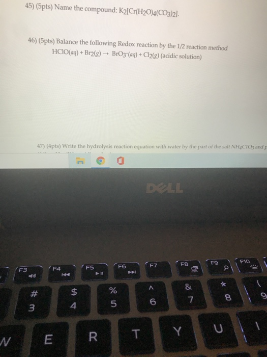 Solved 45) (5pts) Name the compound: K2[Cr(H20)4(CO3)2). 46) | Chegg.com