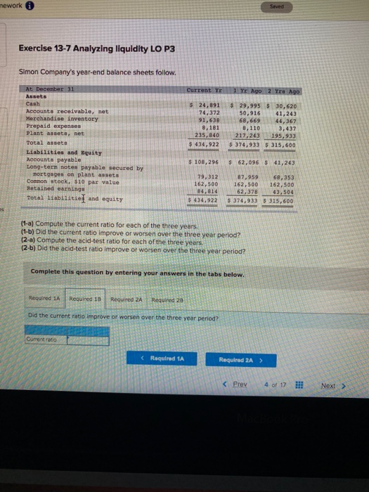 Solved ework Saved Simon Company's year-end balance sheets | Chegg.com