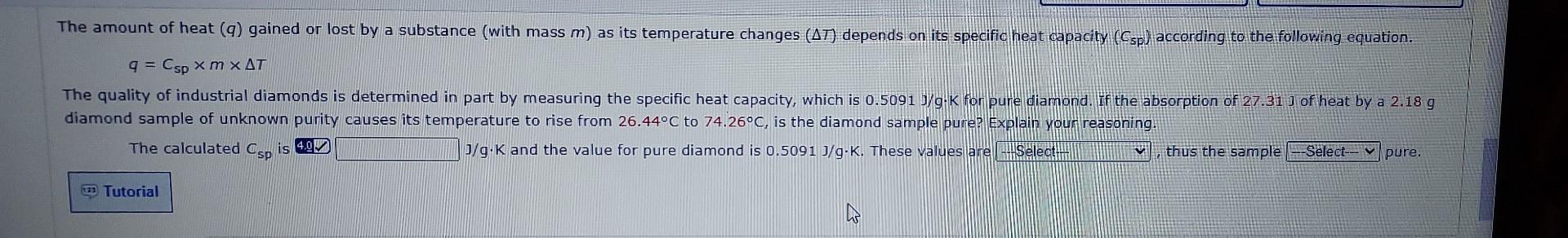 Solved The amount of heat (q) gained or lost by a substance | Chegg.com