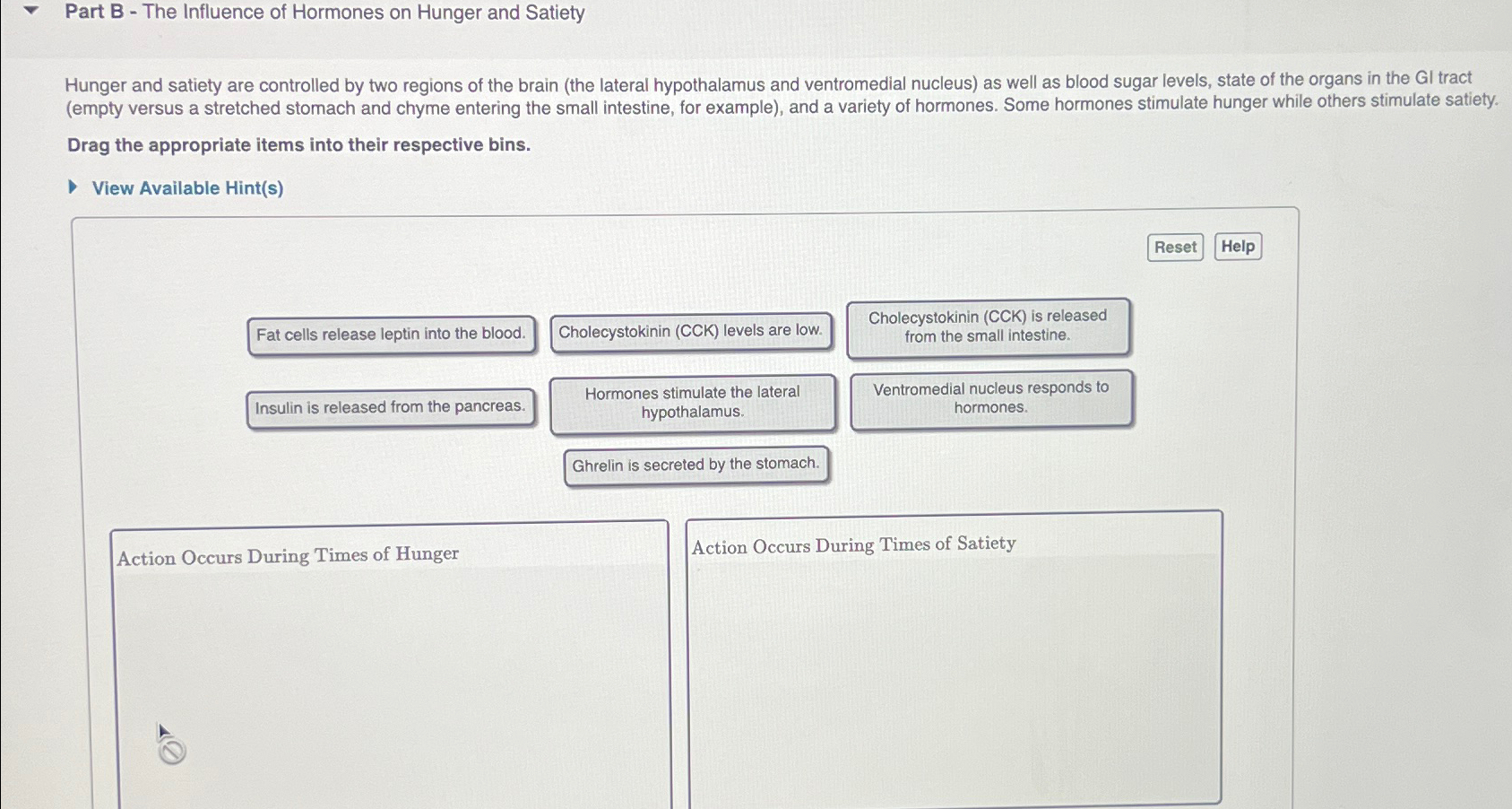 Solved Part B - ﻿The Influence of Hormones on Hunger and | Chegg.com