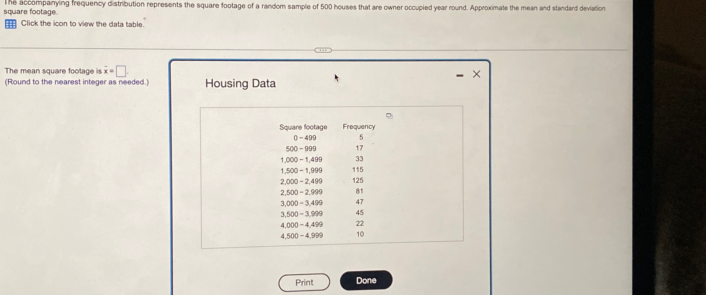Solved square footage.Click the icon to view the data | Chegg.com