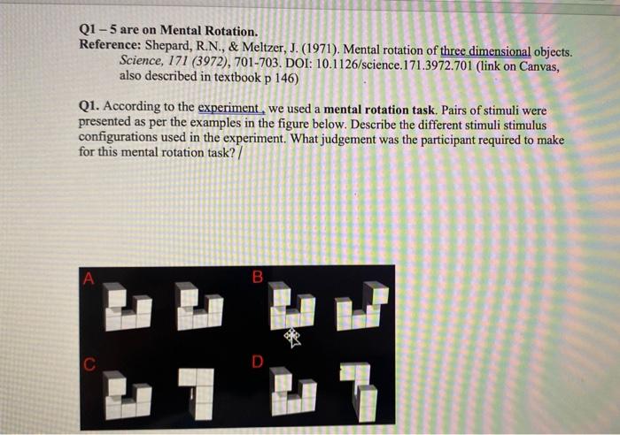 Solved Q1 - 5 are on Mental Rotation. Reference: Shepard, | Chegg.com