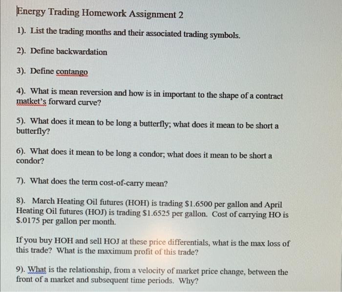 Solved 1). List the trading months and their associated | Chegg.com
