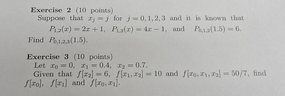 Solved Exercise 2 (10 points) Suppose that xj=j for | Chegg.com