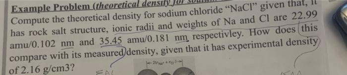 Solved Compute the theoretical density for sodium chloride " | Chegg.com