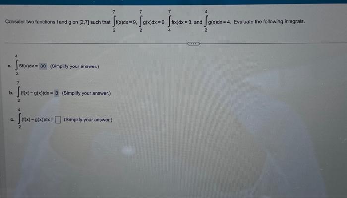 Solved Consider two functions f and g on [2,7] such that | Chegg.com