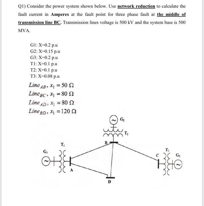 Solved Q1) Consider the power system shown below. Use | Chegg.com