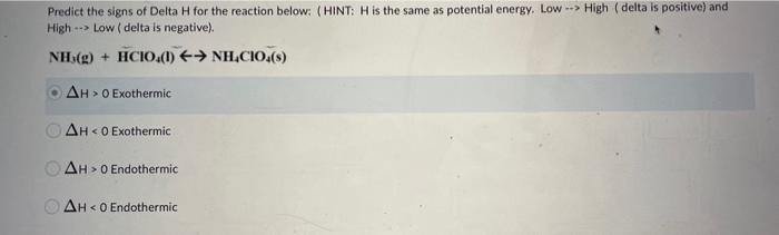 Solved Predict the signs of Delta H for the reaction below: | Chegg.com
