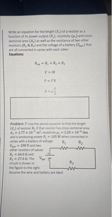 Solved Write an equation for the length (ℓ1) of a resistor | Chegg.com