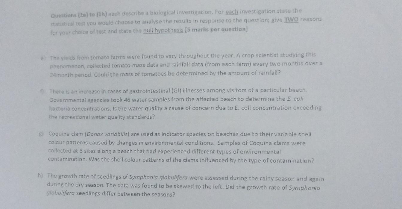 Solved Questions (1e) to (1h ) each describe a biological | Chegg.com
