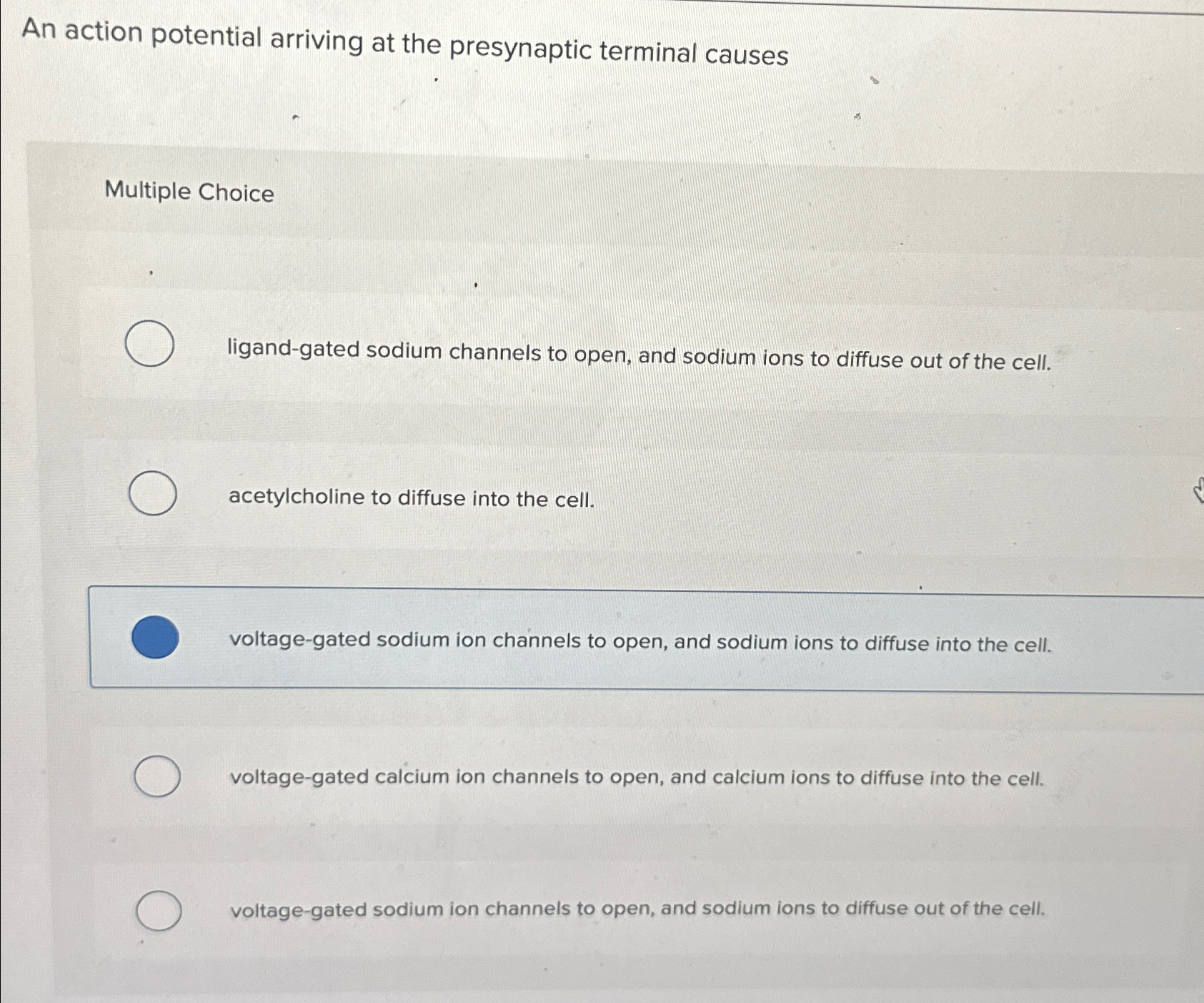Solved An action potential arriving at the presynaptic | Chegg.com