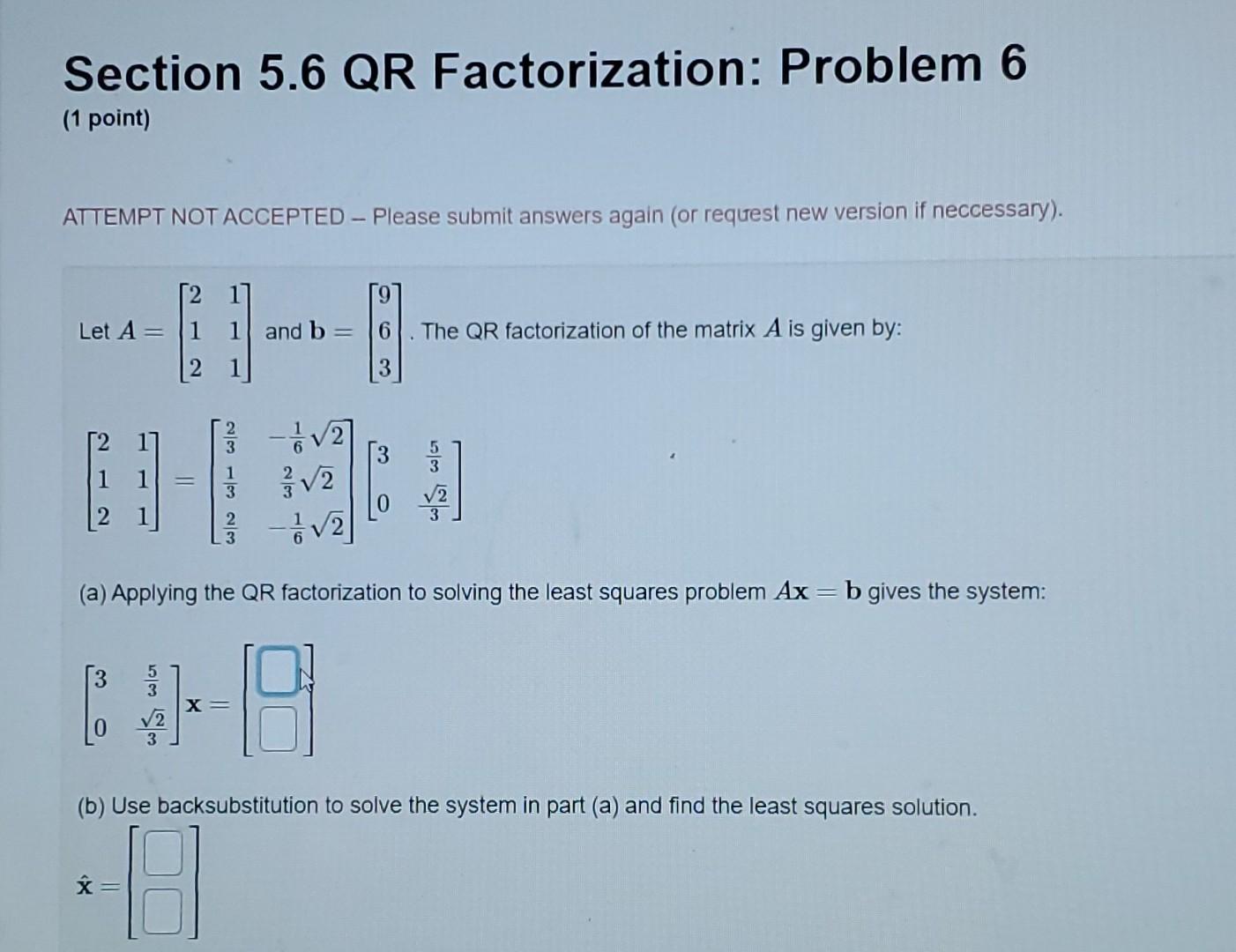 Solved Section 5 6 Qr Factorization Problem 6 1 Point