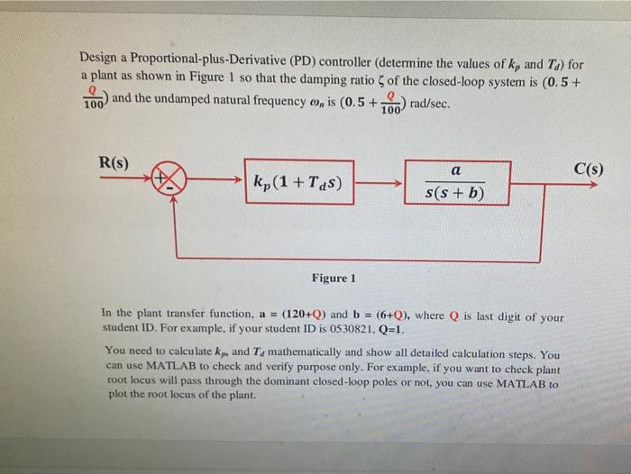 Solved Design a Proportional-plus-Derivative (PD) controller | Chegg.com