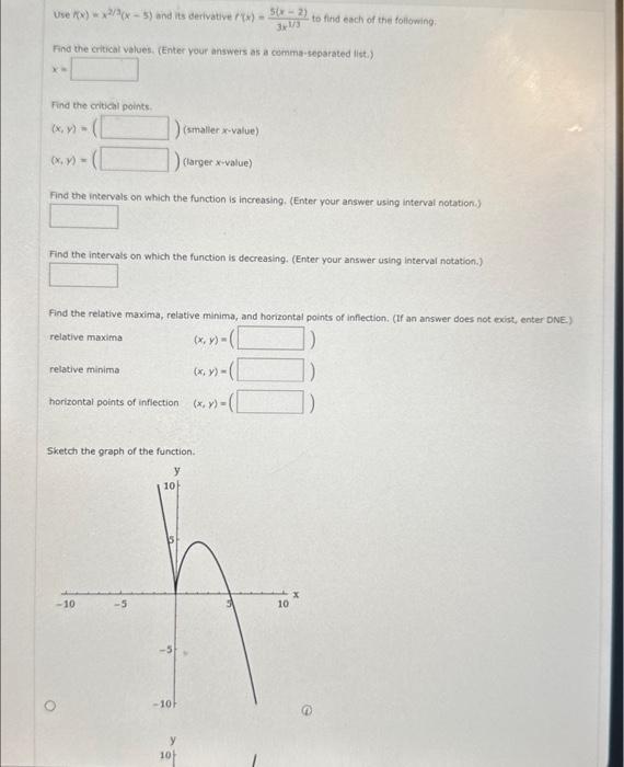 Solved Use r(x)=x2/3(x−5) and its derivative | Chegg.com