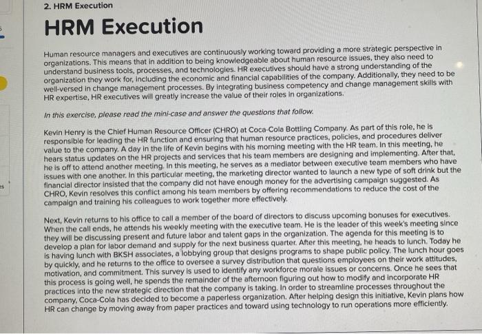 Solved 2. HRM Execution HRM Execution Human resource | Chegg.com