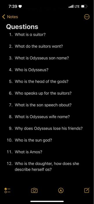 Solved 7:39 ll LTE Notes Questions 1. What is a suitor? 2. | Chegg.com