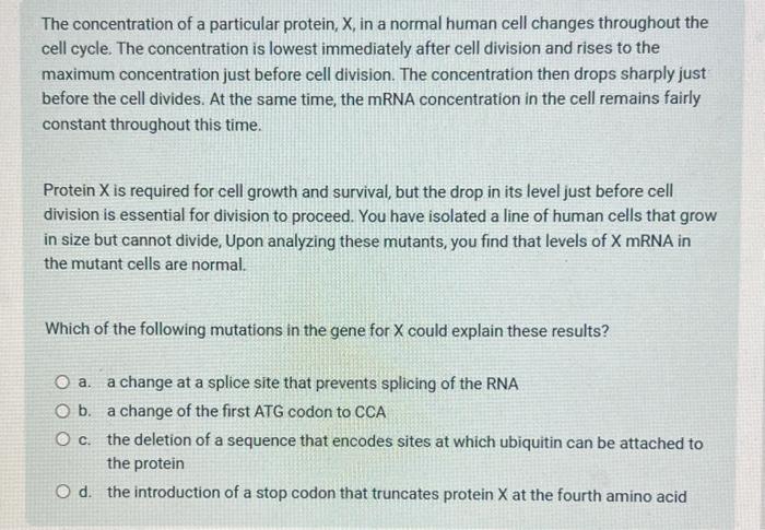 Solved The concentration of a particular protein, X, in a | Chegg.com