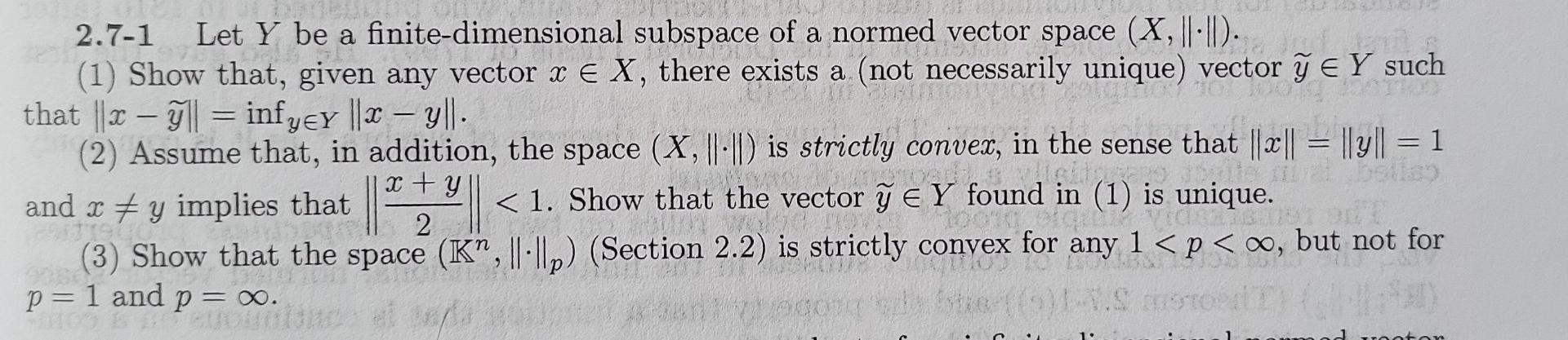 Solved 2.7-1 Let Y be a finite-dimensional subspace of a | Chegg.com