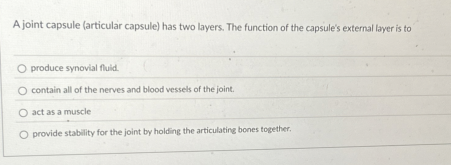 Solved A joint capsule (articular capsule) ﻿has two layers. | Chegg.com