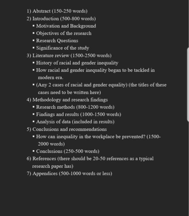 1) Abstract (150-250 words) 2) Introduction (500-800 | Chegg.com