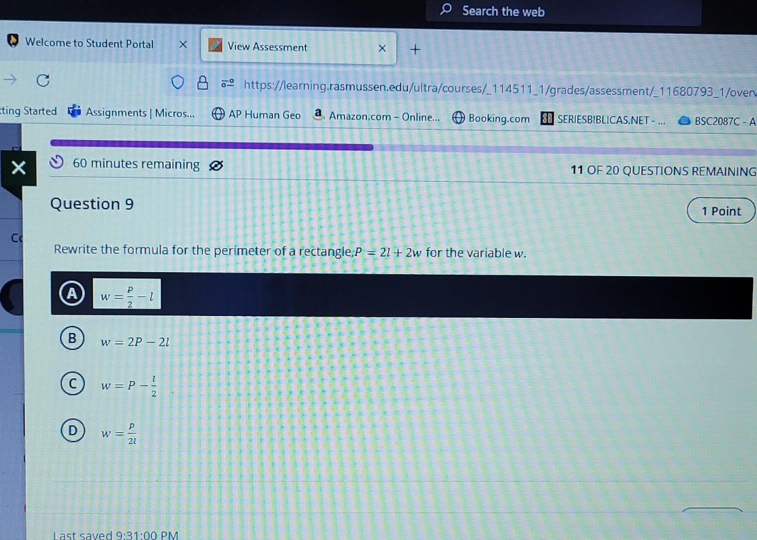 Solved Rewrite the formula for the perimeter of a rectangle, | Chegg.com