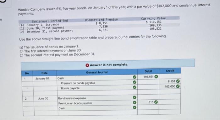 Solved Wookie Company issues 6%, five-year bonds, on January | Chegg.com