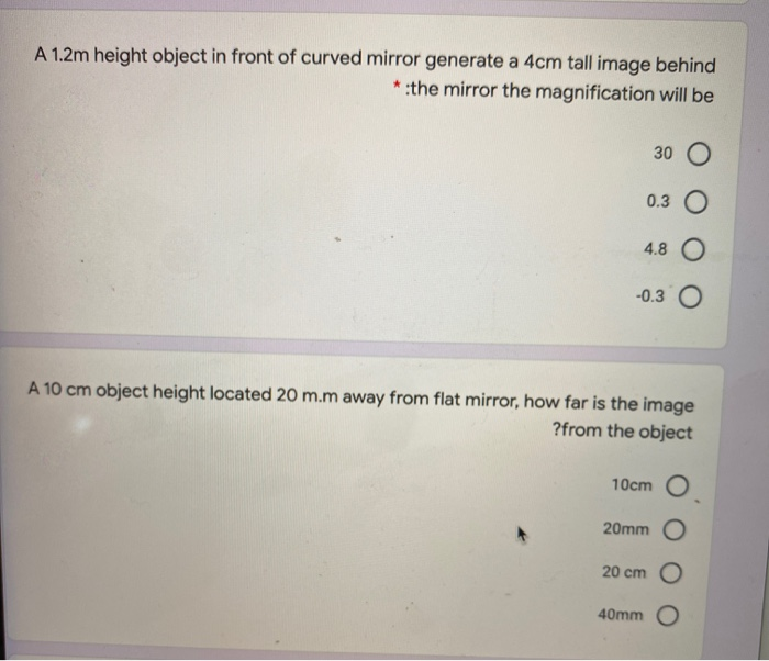 Solved A 1.2m height object in front of curved mirror | Chegg.com