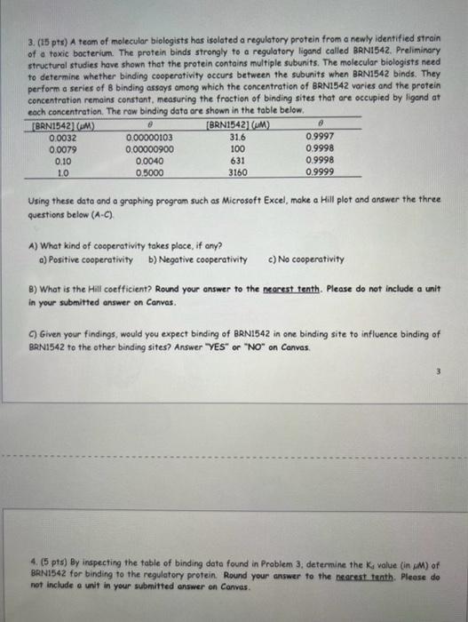 Solved 3. (15 pts) A team of molecular biologists has | Chegg.com