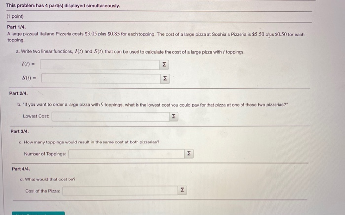 Solved This problem has 4 part(s) displayed simultaneously. | Chegg.com