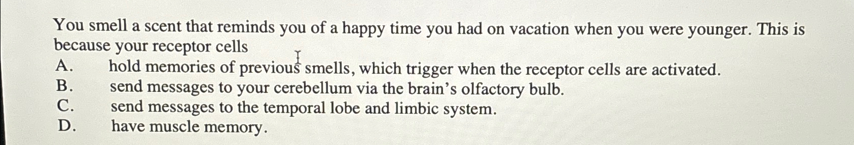 Solved You smell a scent that reminds you of a happy time | Chegg.com