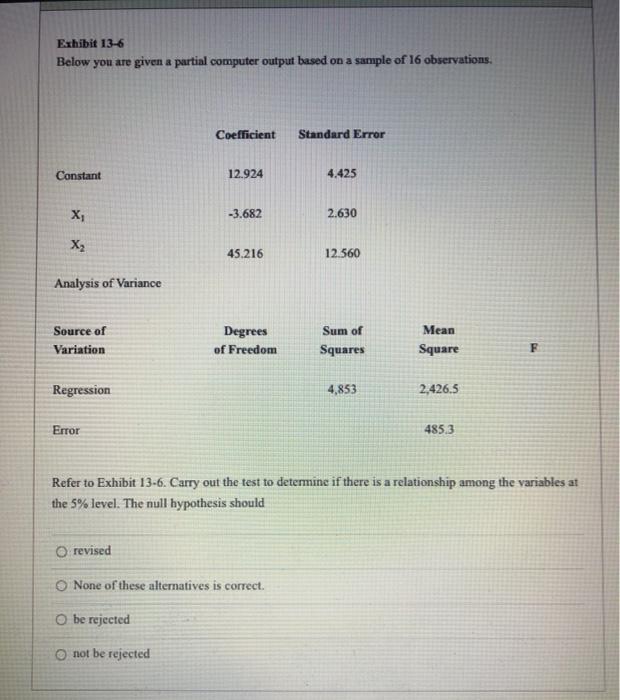 Solved Exhibit 13-6 Below you are given a partial computer | Chegg.com