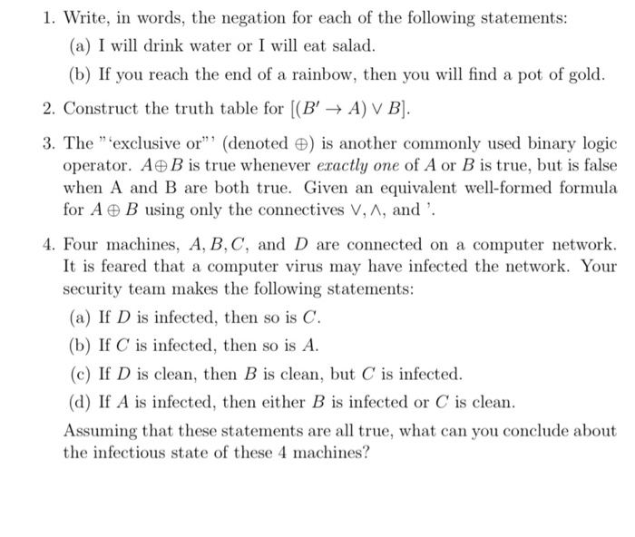 Solved 1. Write, in words, the negation for each of the | Chegg.com