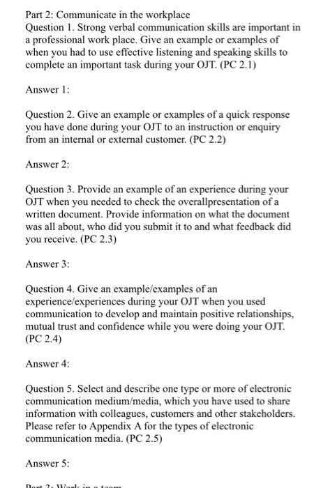 Solved Part 2: Communicate in the workplace Question 1. | Chegg.com