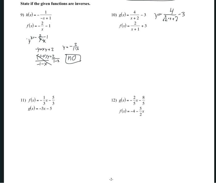 Solved State if the given functions are inverses. 9) | Chegg.com