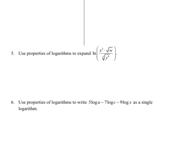Solved 5. Use properties of logarithms to expand | Chegg.com
