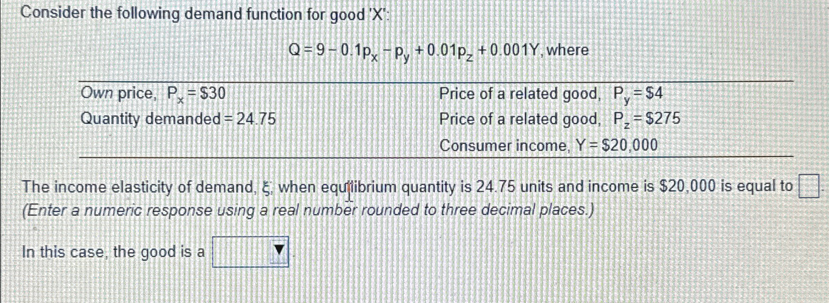 Solved Consider the following demand function for good ' x | Chegg.com