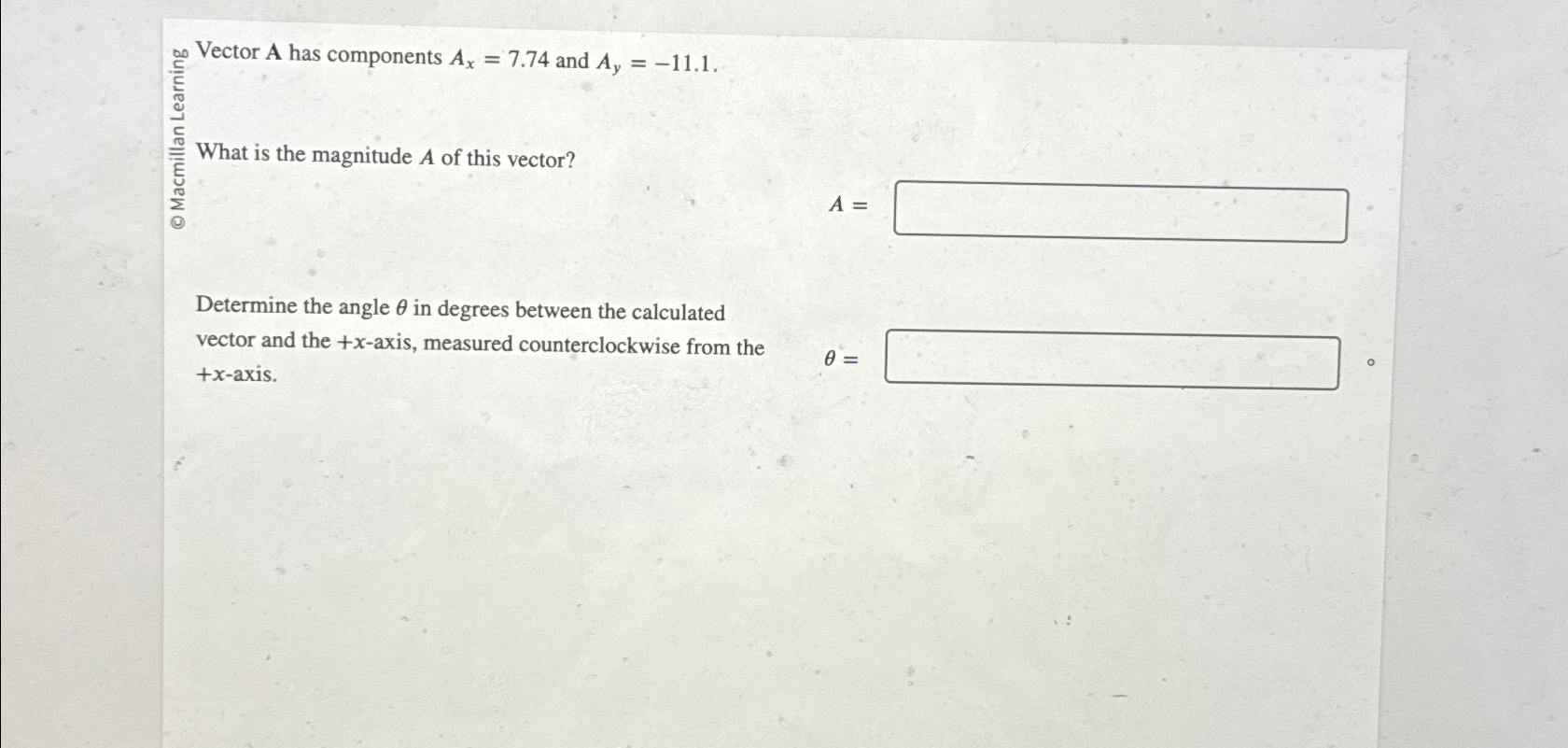 Solved Vector A has components Ax=7.74 ﻿and | Chegg.com