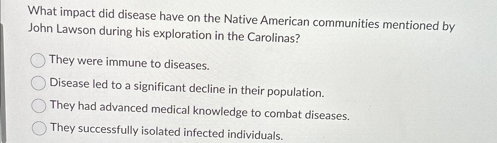 Solved What impact did disease have on the Native American | Chegg.com