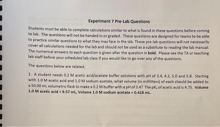 Solved Experiment 7 Pre-Lab Questions Students must be able | Chegg.com