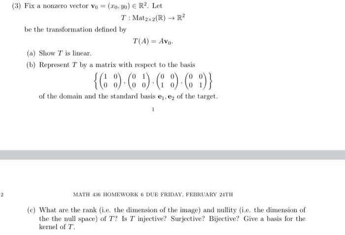 Solved Fix a nonzero vector v0=(x0,y0)∈R2. Let | Chegg.com